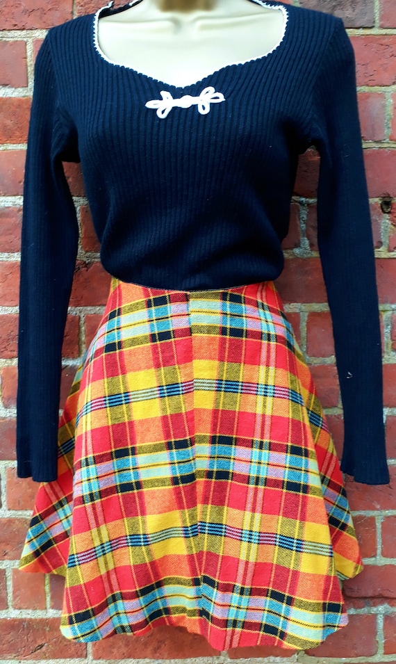 Vintage Spinney 1970s Plaid Yellow Tartan Mini Skirt … - Gem