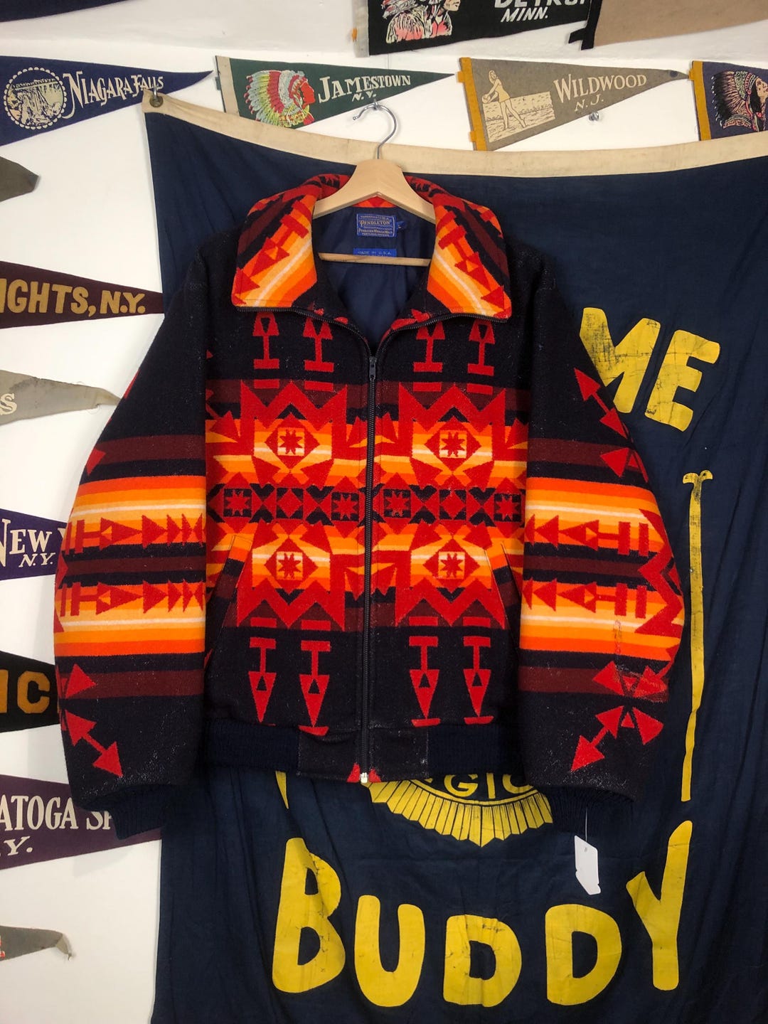 Vintage Pendleton Aztec Southwest Indian Print Jacket Navy and Orange ...