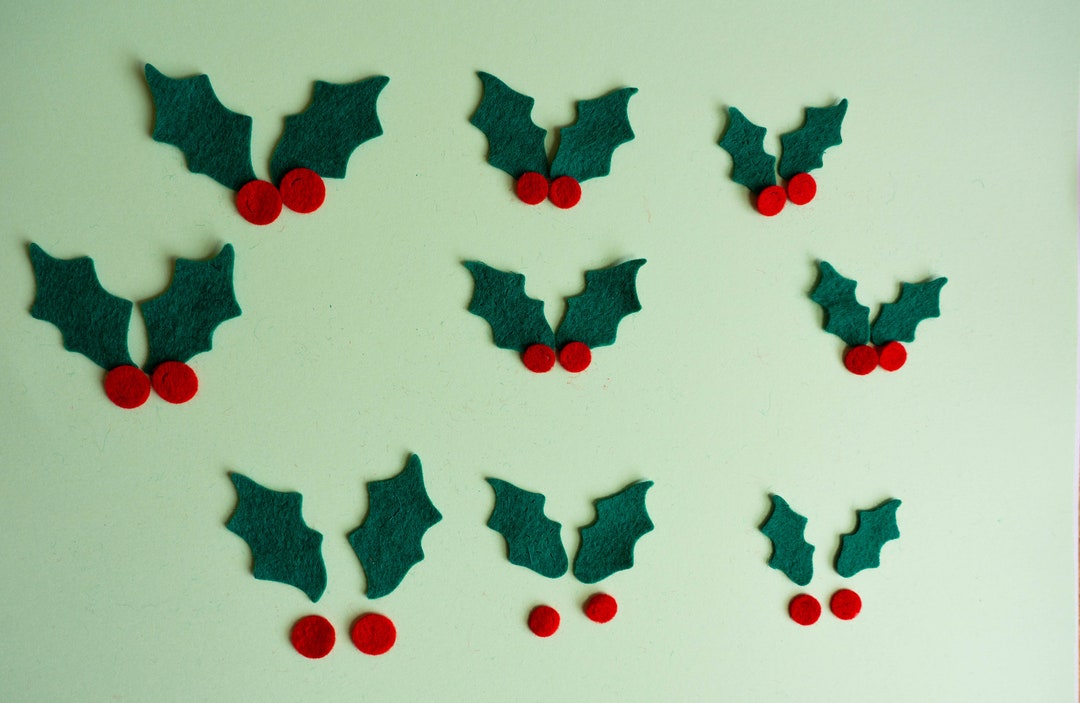 Felt Holly Leaves & Berries,christmas Craft Appliqué (18 Leaves) - Etsy UK