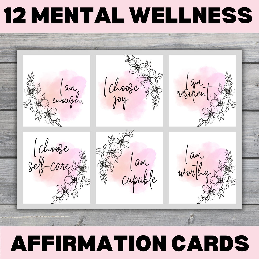 Printable Mental Wellness Affirmation Cards Template Editable Mental ...