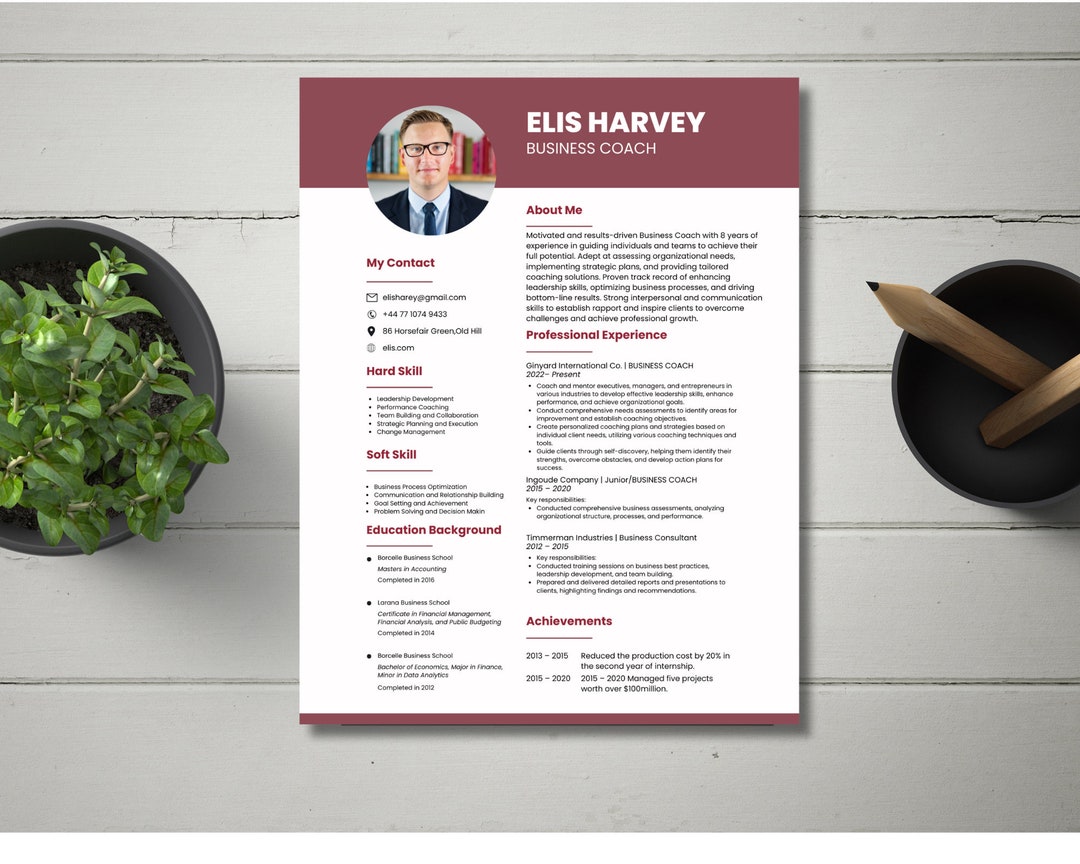 Editable Business Coach Resume Canva Template Business Coach Résumé ...