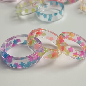 Floral Resin Ring: Transparent Band With Flower Blossoms - Etsy
