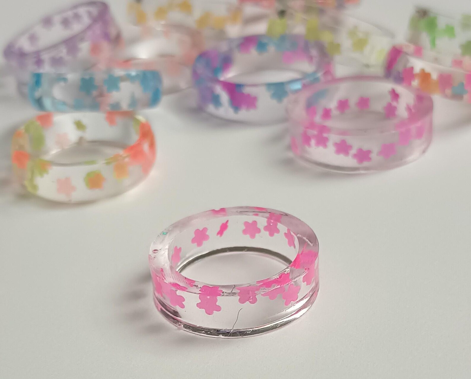 Floral Resin Ring: Transparent Band With Flower Blossoms - Etsy