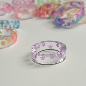 Floral Resin Ring: Transparent Band With Flower Blossoms - Etsy