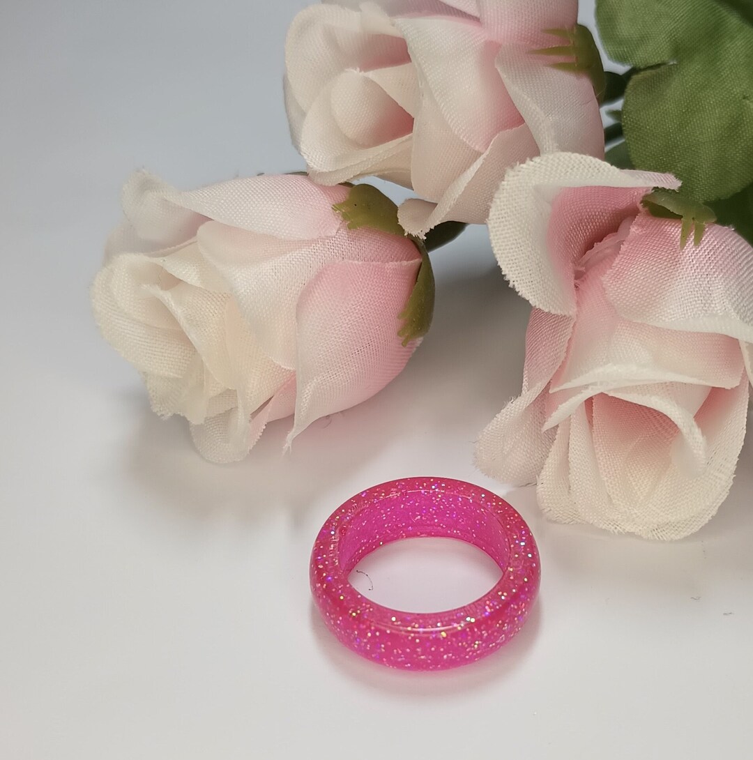 Glitter Hot Pink Resin Ring - Etsy