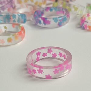 Floral Resin Ring: Transparent Band With Flower Blossoms - Etsy