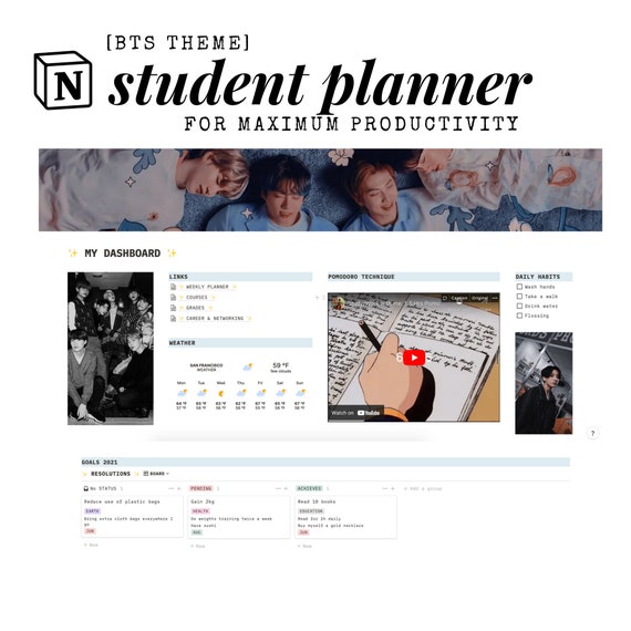 BTS Theme Notion Template Student Planner Digital Etsy