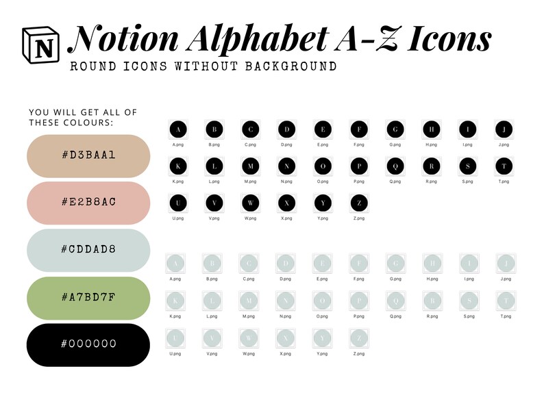 Notion Alphabet Icons for Notion Digital Template. No Background ...