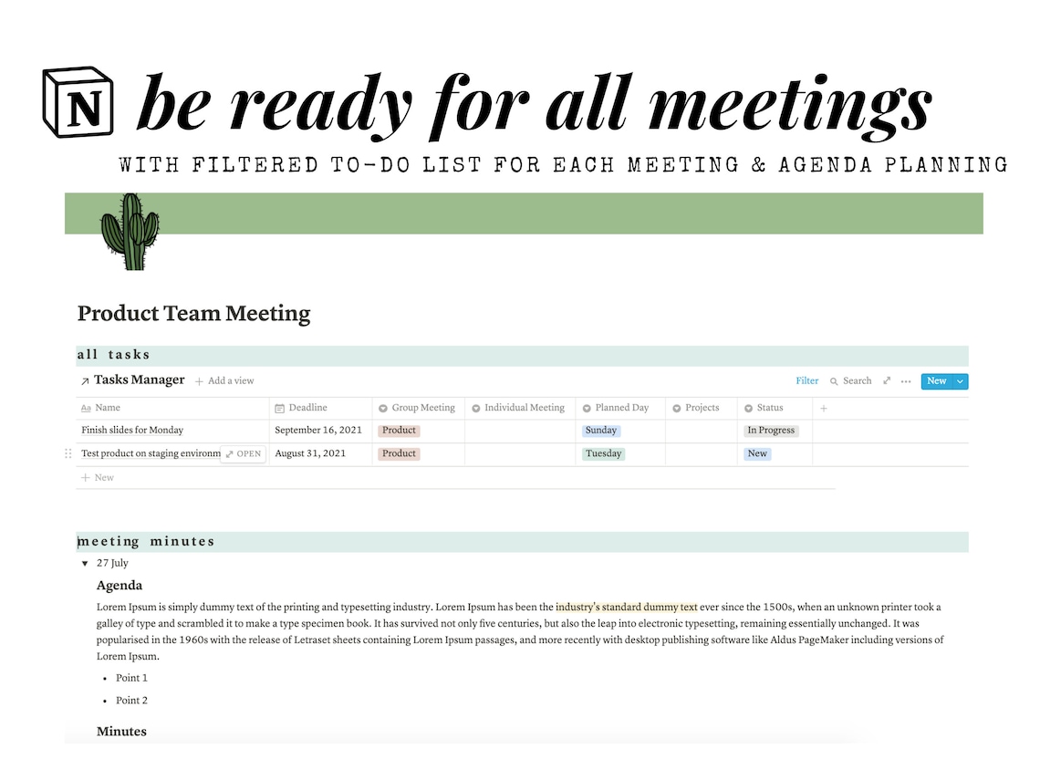 All in One Notion Template: Work Planner / Digital Organizer, Note ...