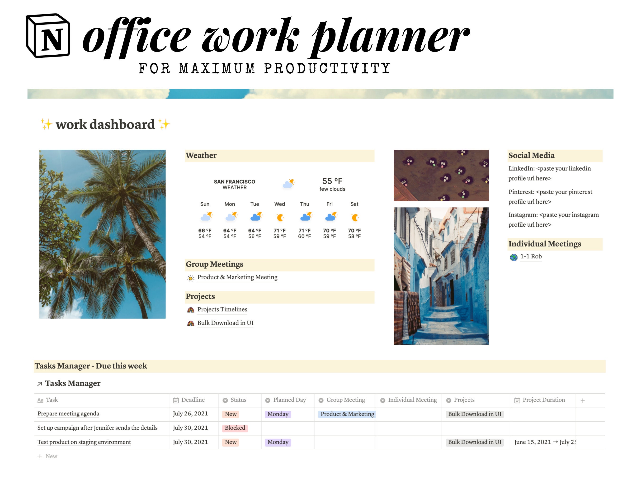 Notion Template: Work Planner for Office Employee. Task Tracker ...