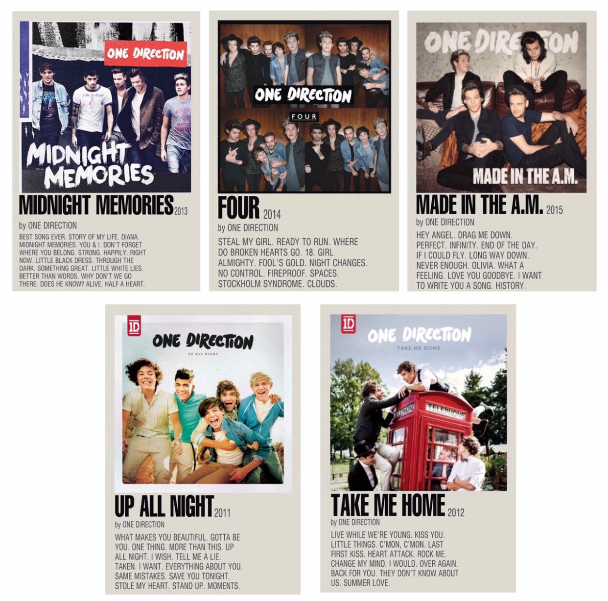 5x One Direction Album Poster Prints | Etsy