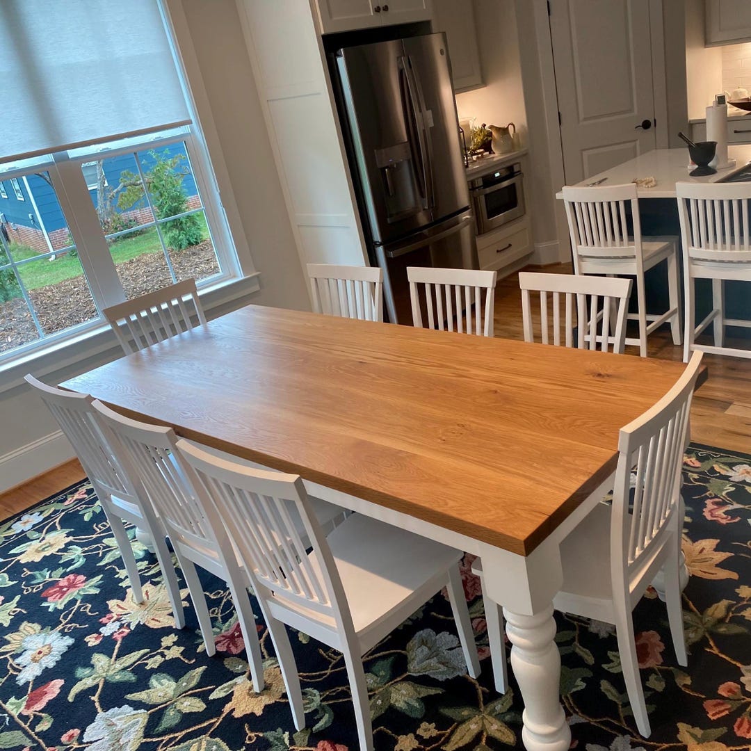 Handmade Solid Wood Farmhouse Dining Table: Rustic Turned Leg Kitchen ...