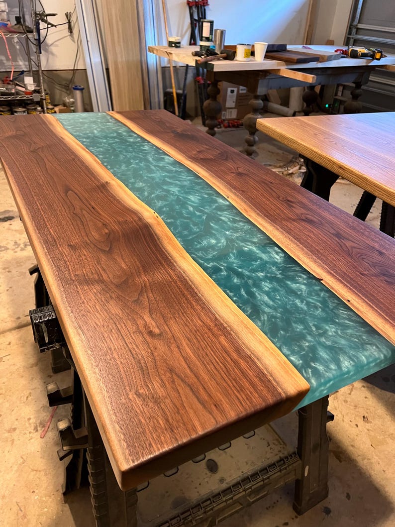 Custom Epoxy River Desk: Live Edge Black Walnut With Metal Legs - Etsy