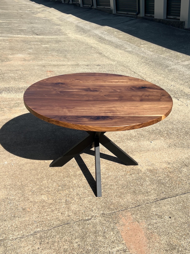 Handmade Solid Walnut Round Dining Table: Modern Steel Legs - Etsy