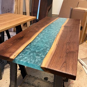 Custom Epoxy River Desk: Live Edge Black Walnut With Metal Legs - Etsy