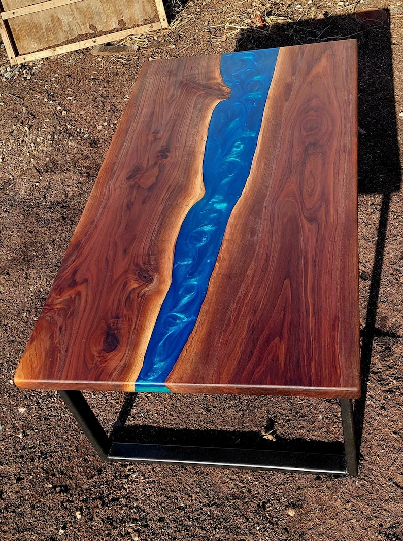 Custom Epoxy River Desk: Live Edge Black Walnut With Metal Legs - Etsy