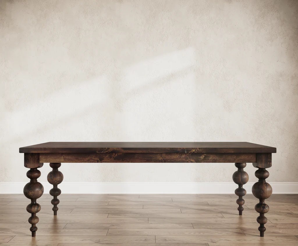 Handmade Rustic Farmhouse Table With Turned Legs - Solid Wood Kitchen ...