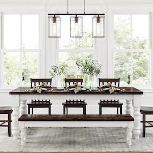 Handmade Pine Farmhouse Table: Rustic Turned Leg Kitchen Dining Table ...