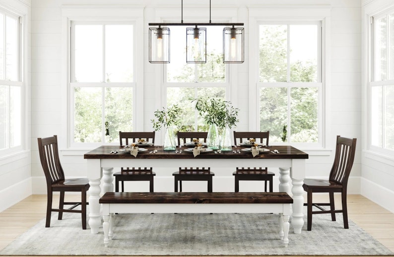 Handmade Pine Farmhouse Table: Rustic Turned Leg Kitchen Dining Table ...
