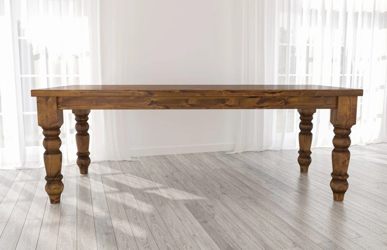 Handmade Pine Farmhouse Table: Rustic Turned Leg Kitchen Dining Table ...