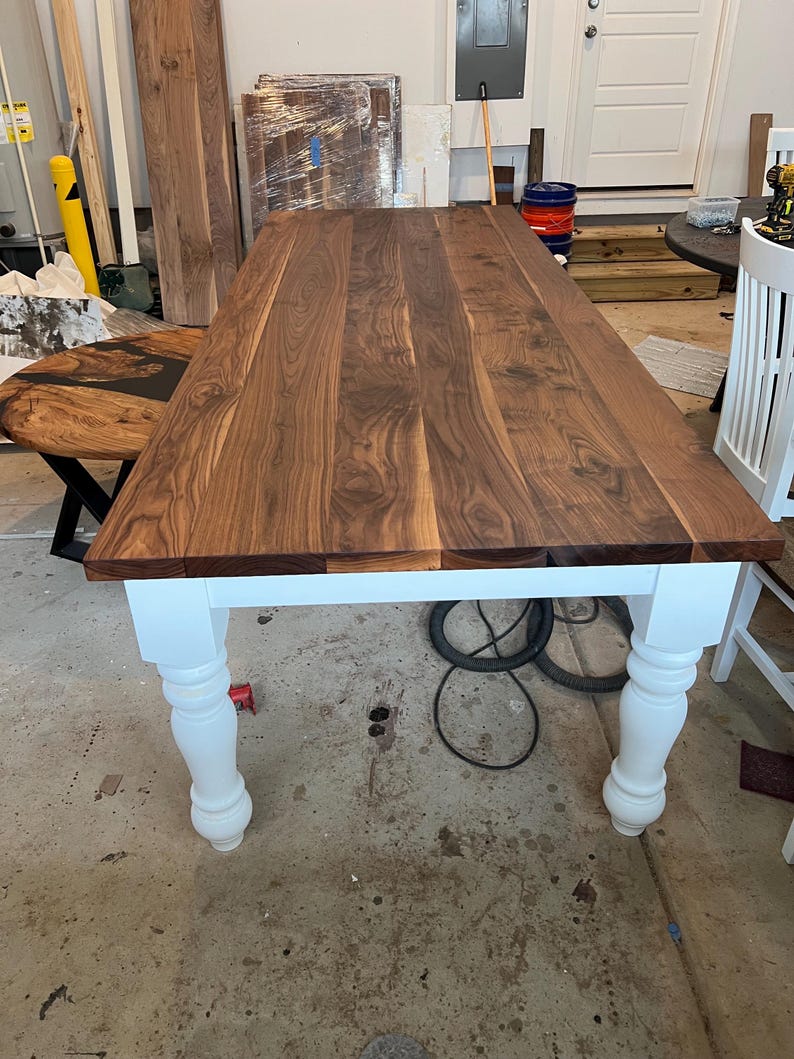 Handmade Solid Wood Farmhouse Dining Table: Rustic Turned Leg Kitchen ...
