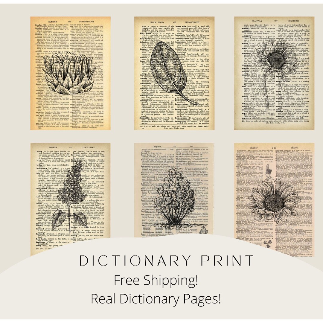Set of 6 Dictionary Art Flower Art Trees Sun Flower Shrubs Foliage ...