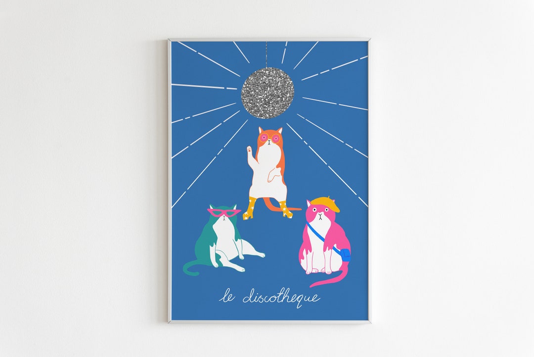 Cats Illustration Poster, Graphic Print, Funny Cat Poster, Retro Art ...