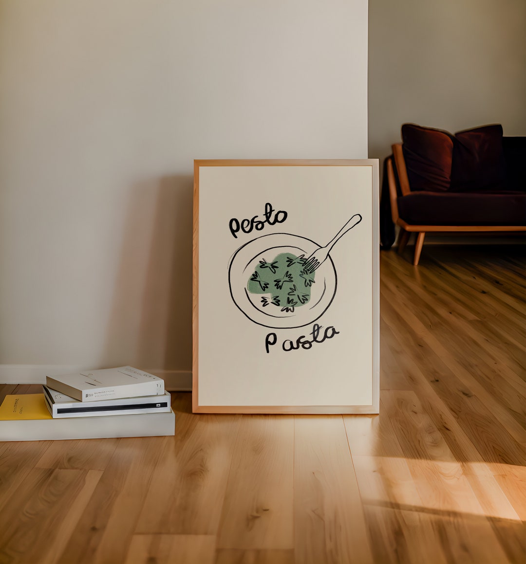 Hand Drawn Pesto Pasta Poster, Pasta Print, Retro Wall Art, Kitchen ...