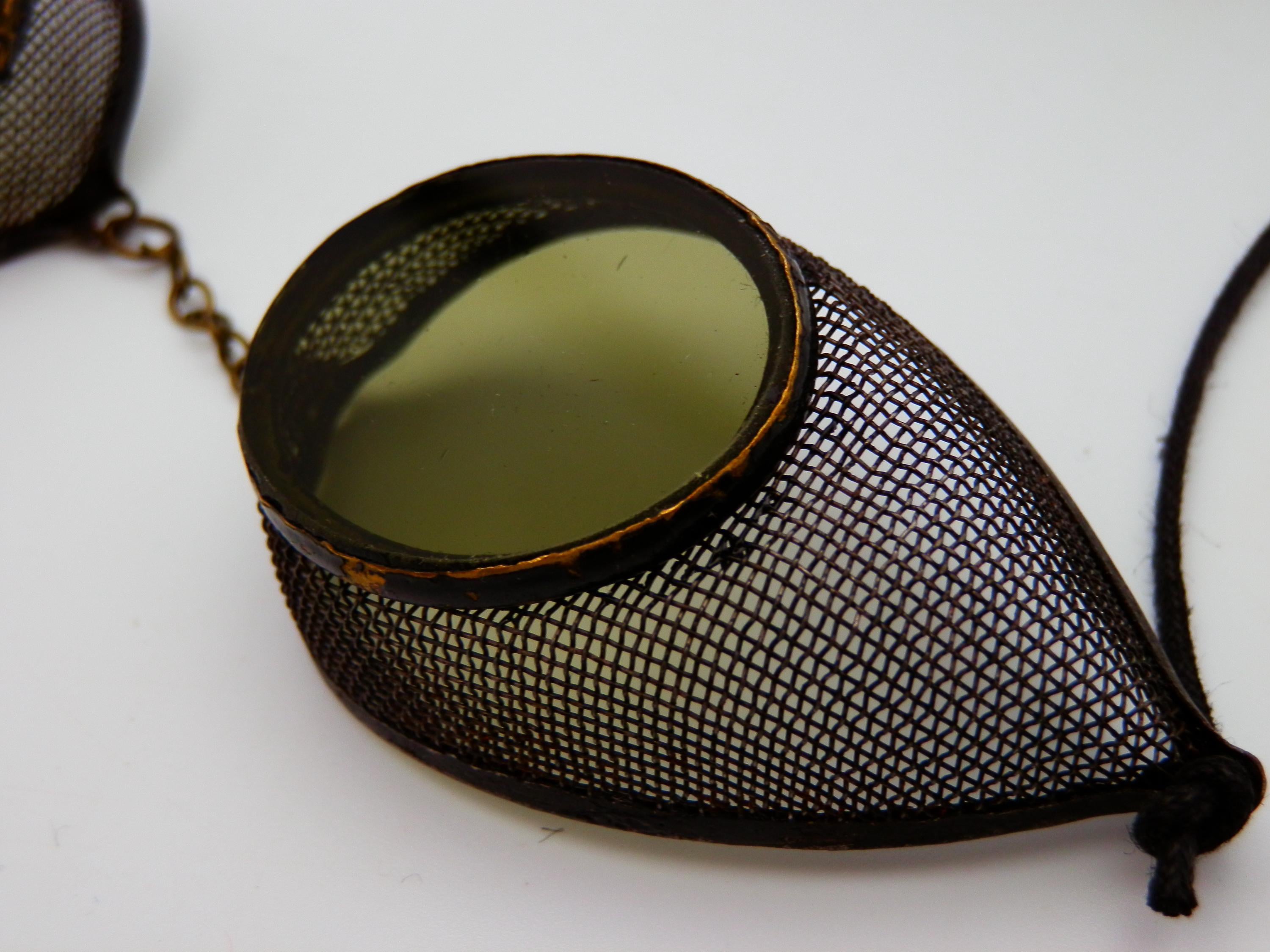 Antique Civil War Era Artillery Cinder Goggles & Case 1860's Wire Mesh ...