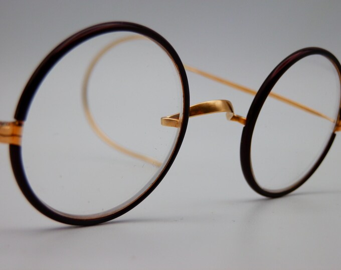 Antique 1930's AO WINDSOR Round Gold & Maroon Wire Rim Eyeglasses ...
