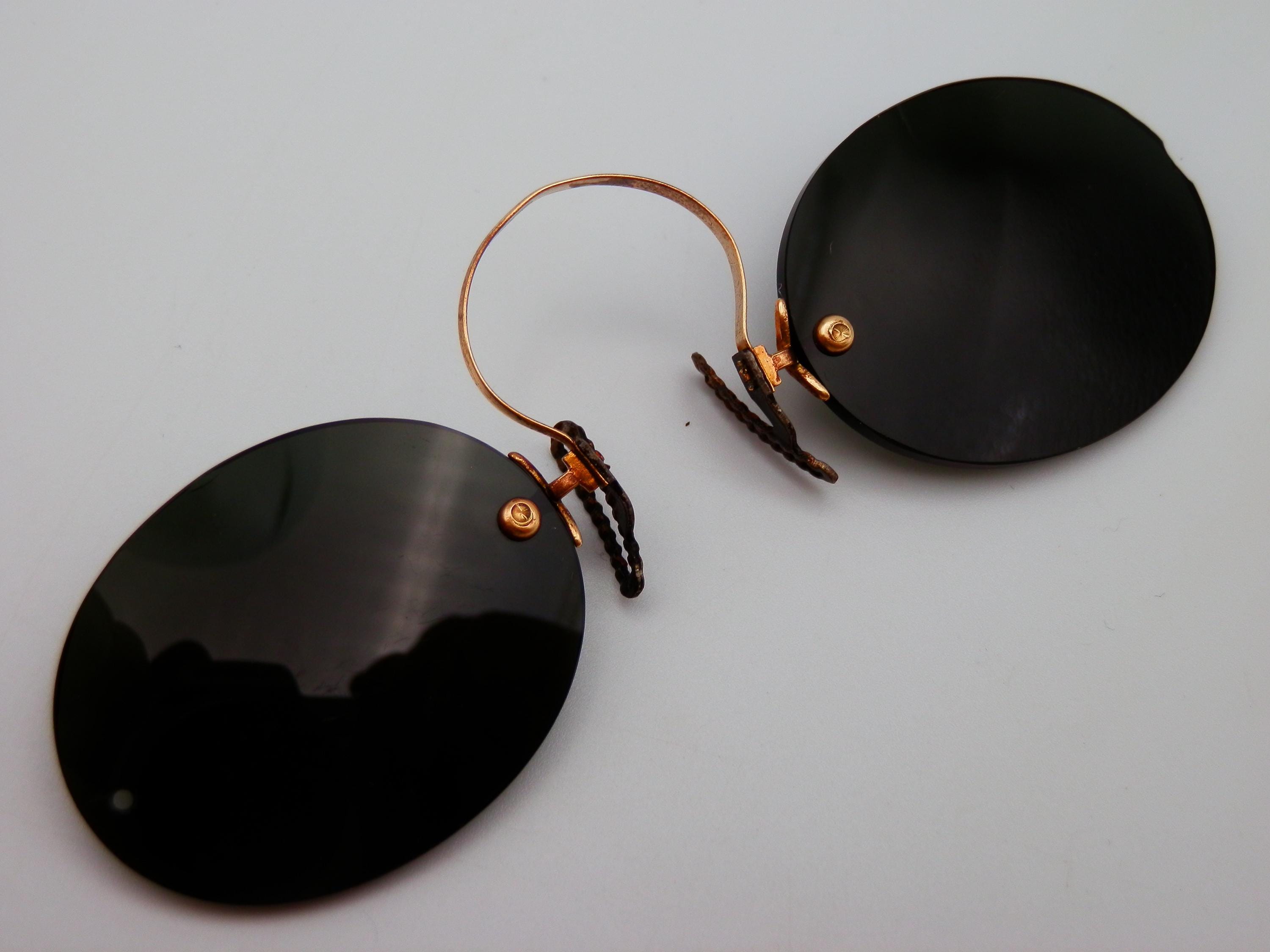 Antique 1880's Victorian Era RIMLESS Brass & Steel PINCE NEZ Sunglasses ...