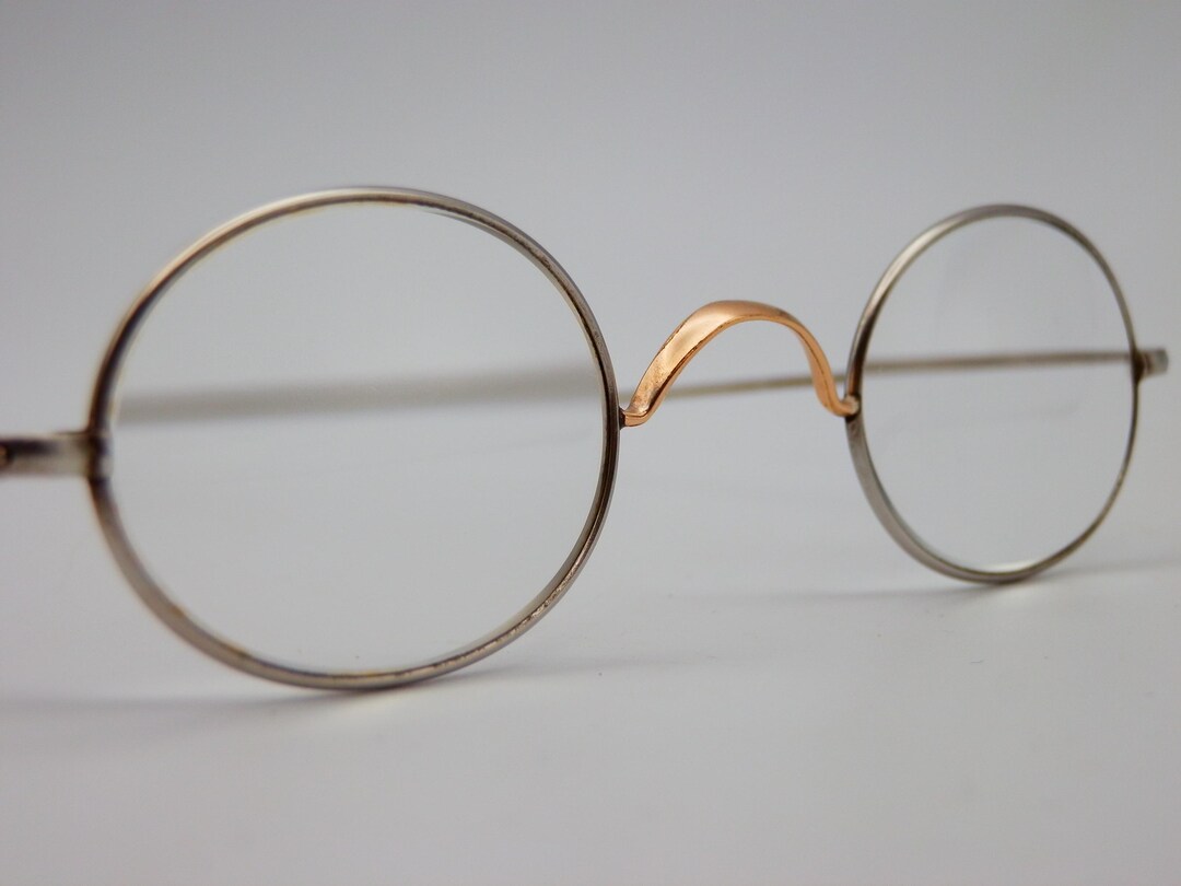 Antique 1890's Victorian Era Nickel & Gold WIRE RIM Eyeglasses Vintage ...