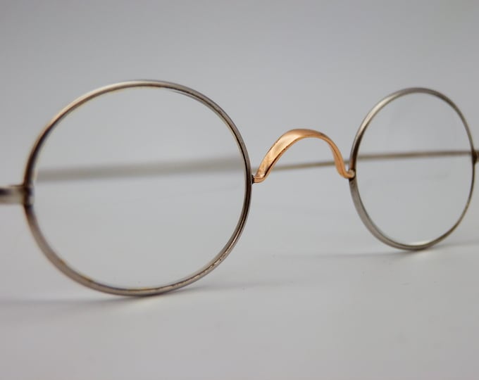 Antique 1890's Victorian Era Nickel & Gold WIRE RIM Eyeglasses Vintage ...