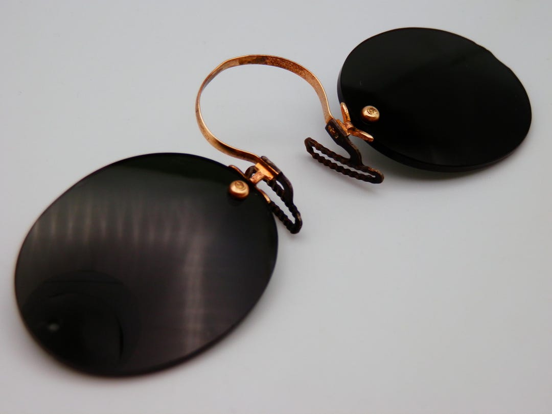 Antique 1880's Victorian Era RIMLESS Brass & Steel PINCE NEZ Sunglasses ...