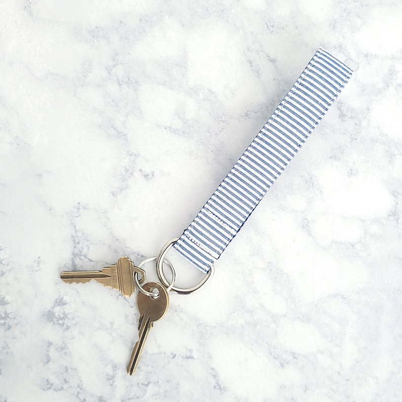 Striped Key Ring Wristlet - Nautical - Blue and White Seersucker - Key ...