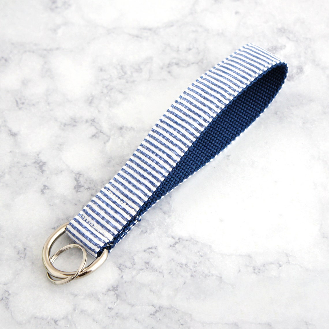 Striped Key Ring Wristlet - Nautical - Blue and White Seersucker - Key ...
