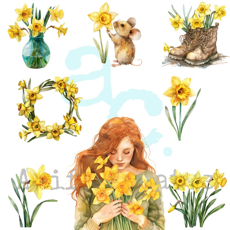 Watercolor Daffodil Clipart Bundle Daffodil Clipart Watercolor Clipart ...