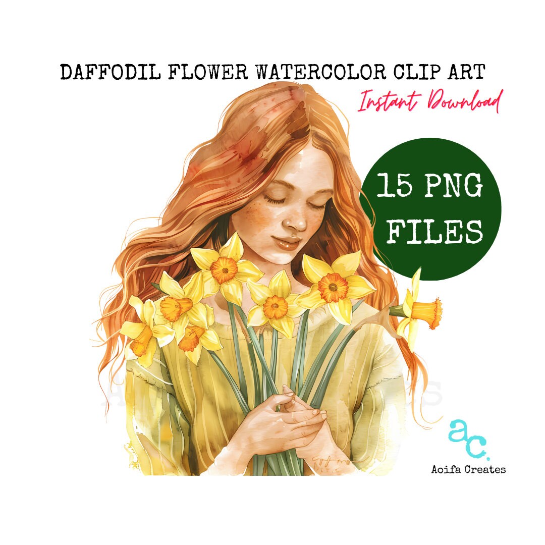 Watercolor Daffodil Clipart Bundle Commercial Use Included, Daffodil ...