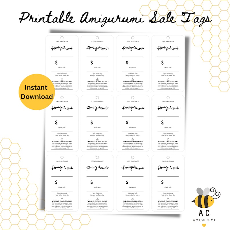 Amigurumi Sale Tags Printable PDF Crochet, Amigurumi Digital Download ...