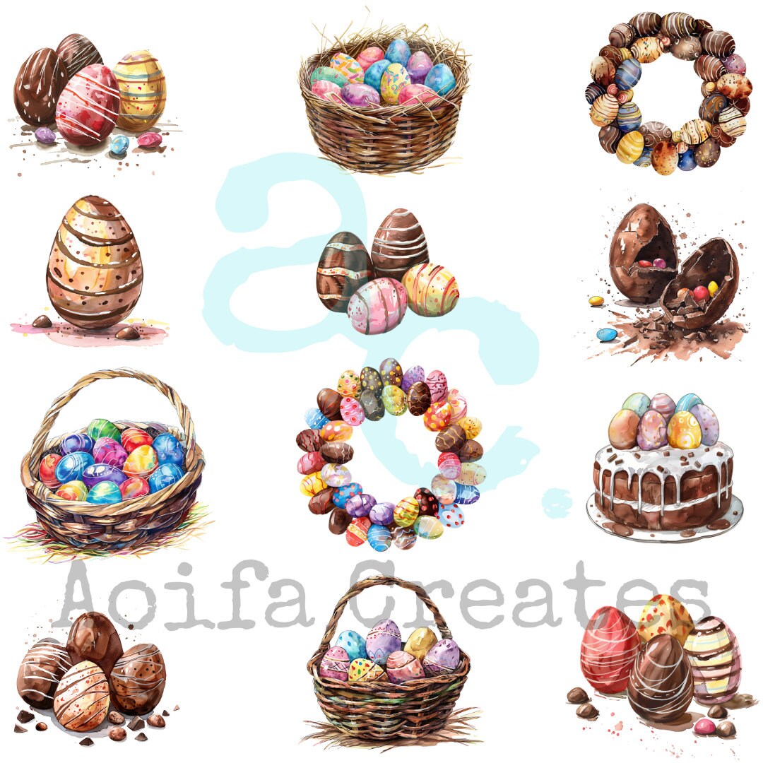 Chocolate Egg Watercolor Clipart Bundle Easter Clipart Watercolor ...