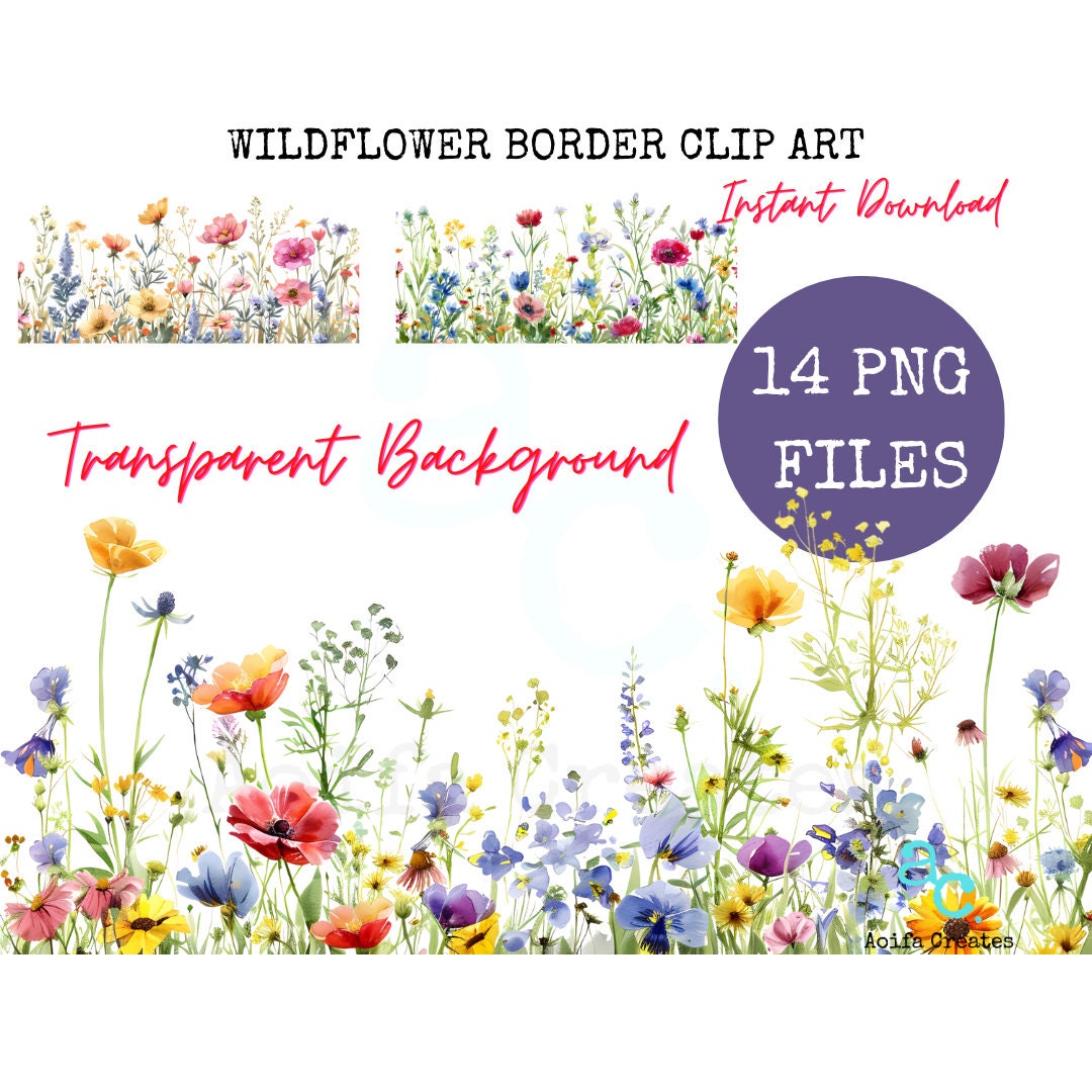 Wildflower Border Clipart Bundle Transparent Background, Wildflower ...