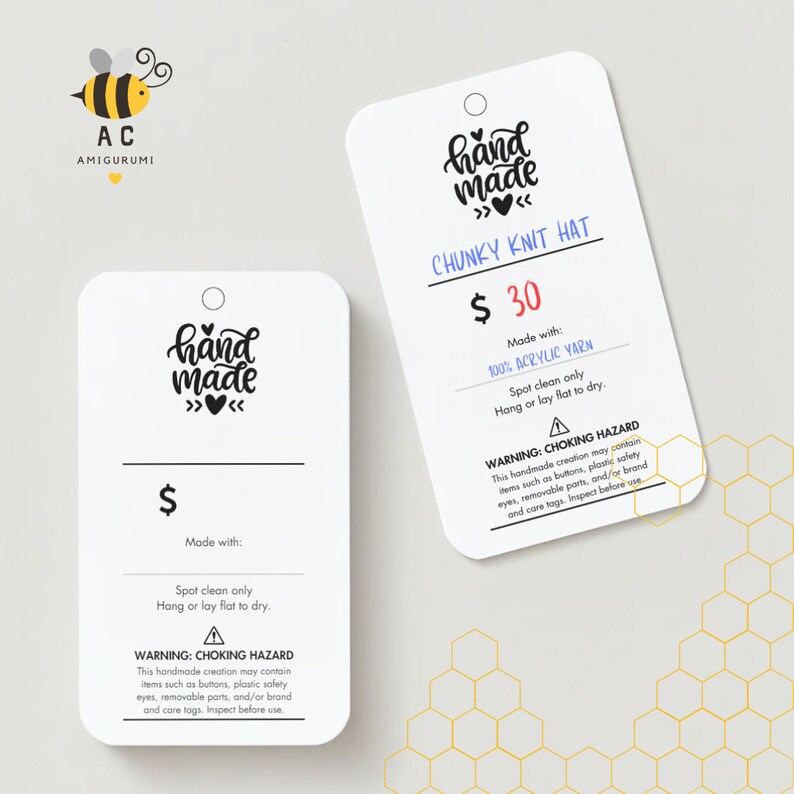 Handmade Sale Tags Printable PDF Craft Project, Knitting Sale Tag ...