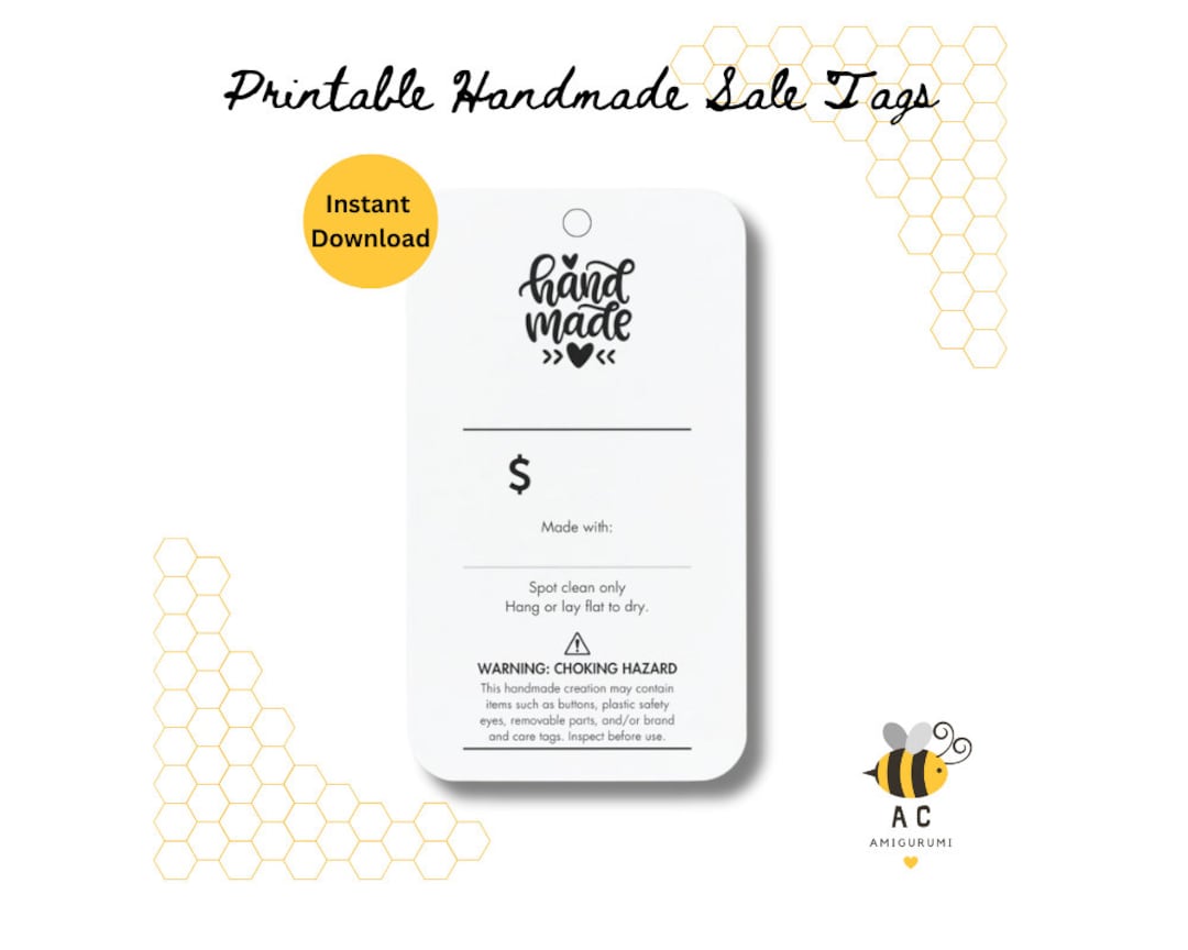 Handmade Sale Tags Printable PDF Craft Project, Knitting Sale Tag ...