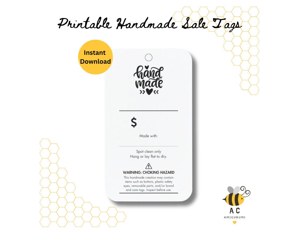 Handmade Sale Tags Printable PDF Craft Project, Knitting Sale Tag ...