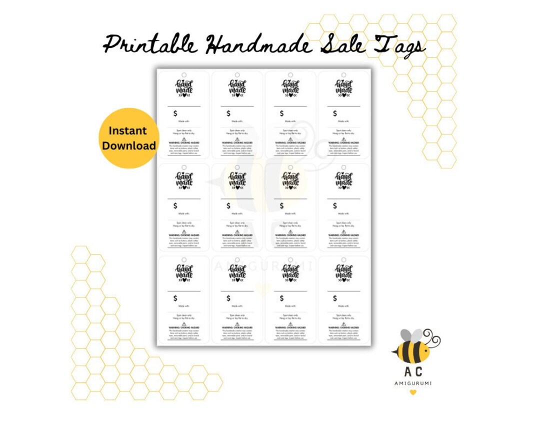 Handmade Sale Tags Printable PDF - Craft Project, Knitting Sale Tag ...