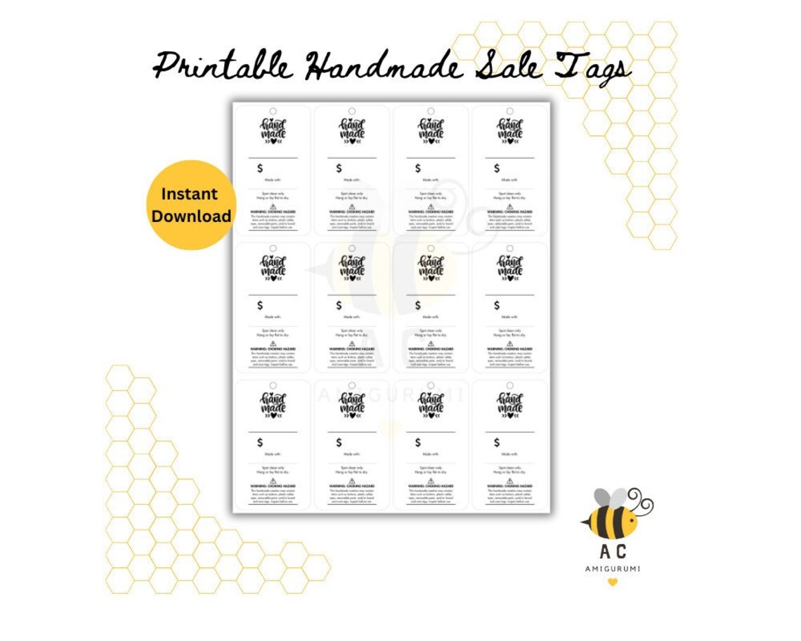 Handmade Sale Tags Printable PDF Craft Project, Knitting Sale Tag ...