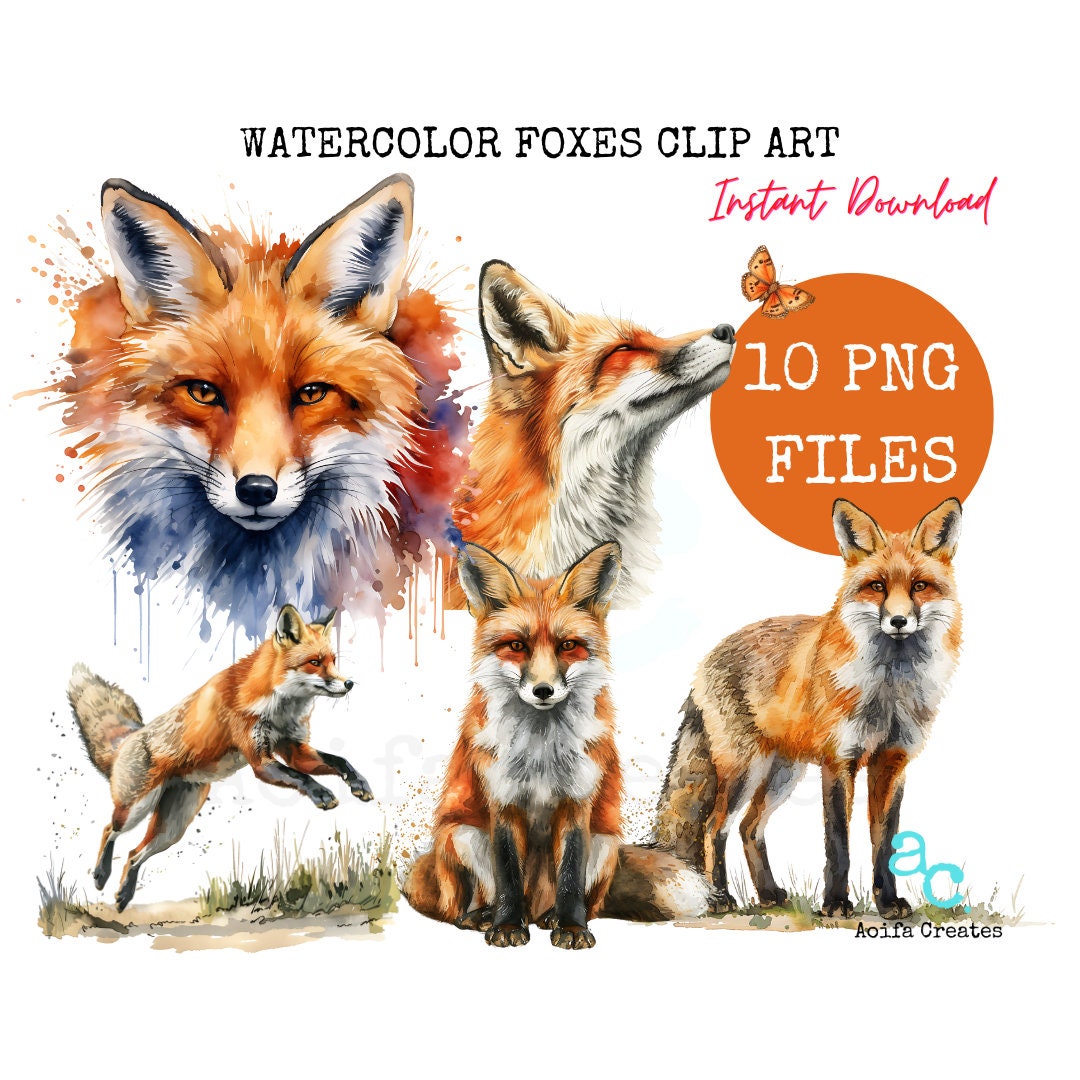 Watercolor Foxes Clipart Bundle Fox Clipart, Watercolor Clipart, PNG ...