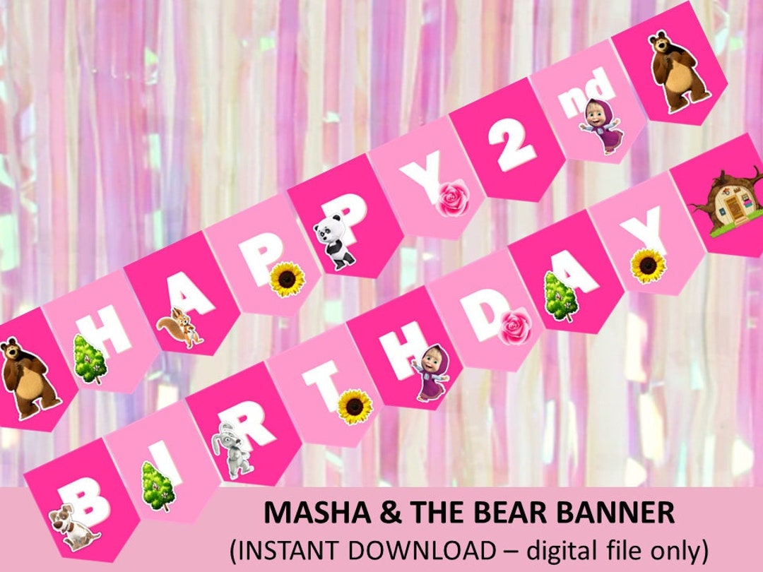 Masha and the Bear Happy Birthday Banner Printable, Digital Download ...