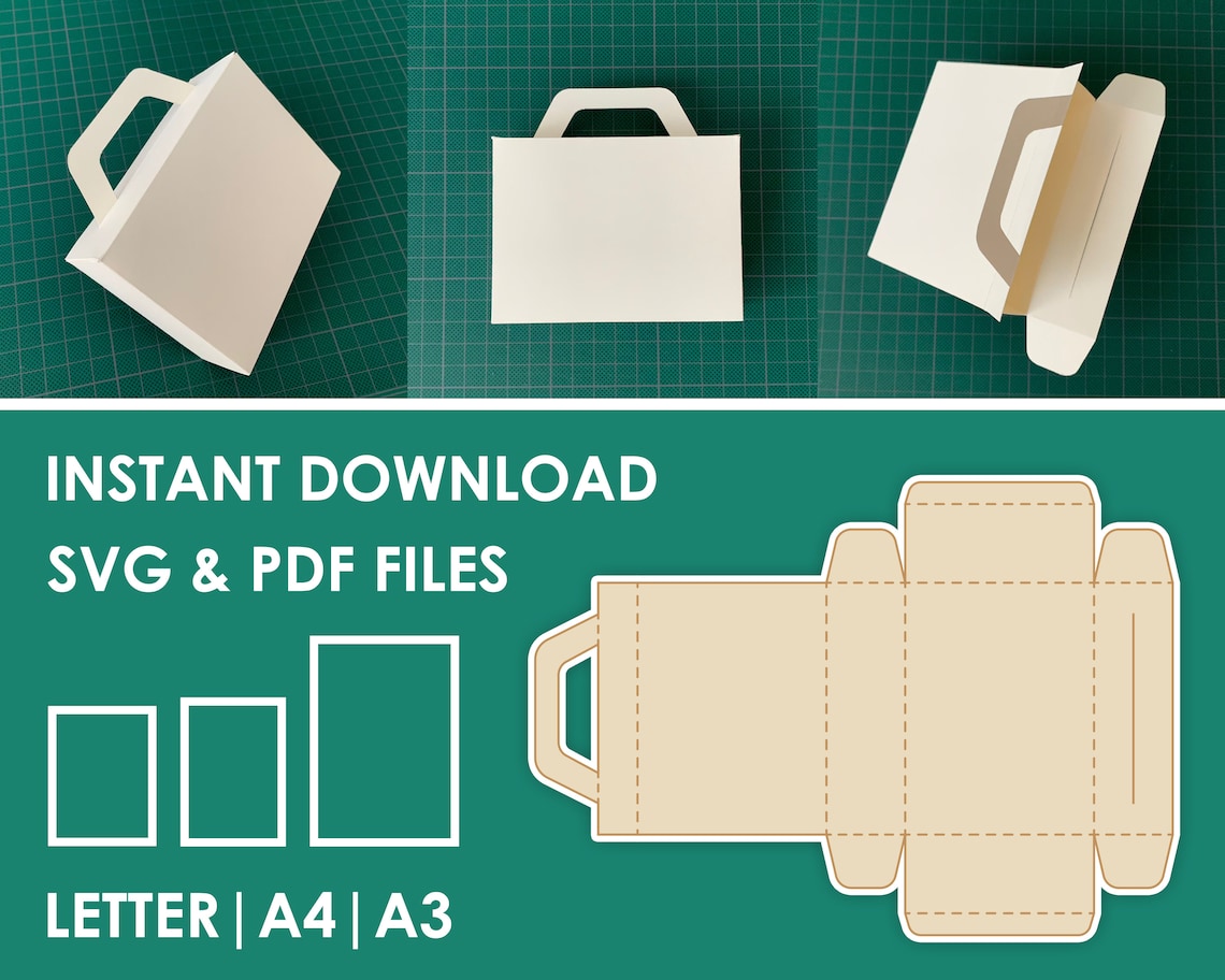 Briefcase Box, Box With Handle Template SVG, PDF, 8.5x11, A4, A3 Sheet ...