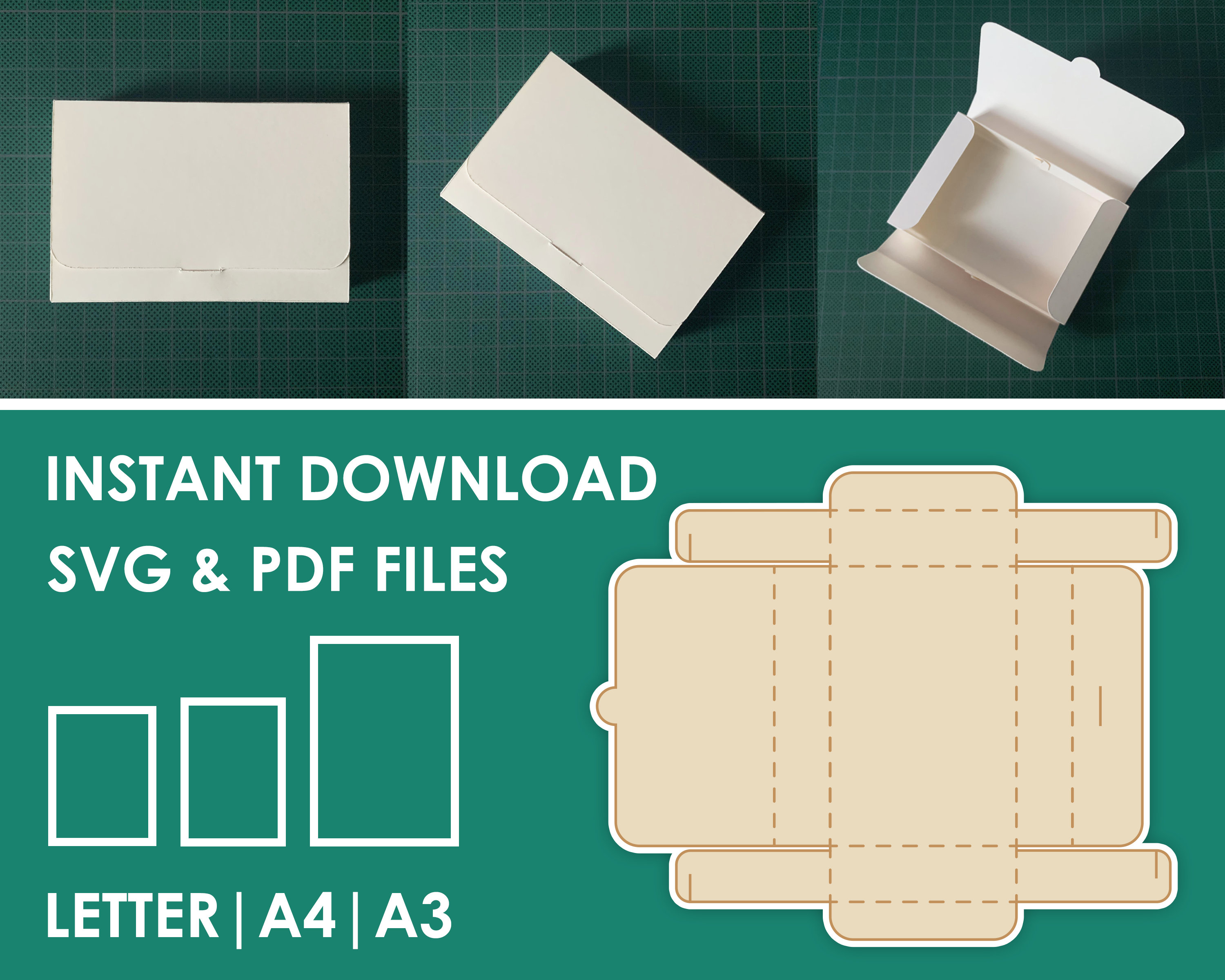 Rectangular Gift Box Template, No Glue Box, SVG, PDF, 8.5x11, A4, A3 ...
